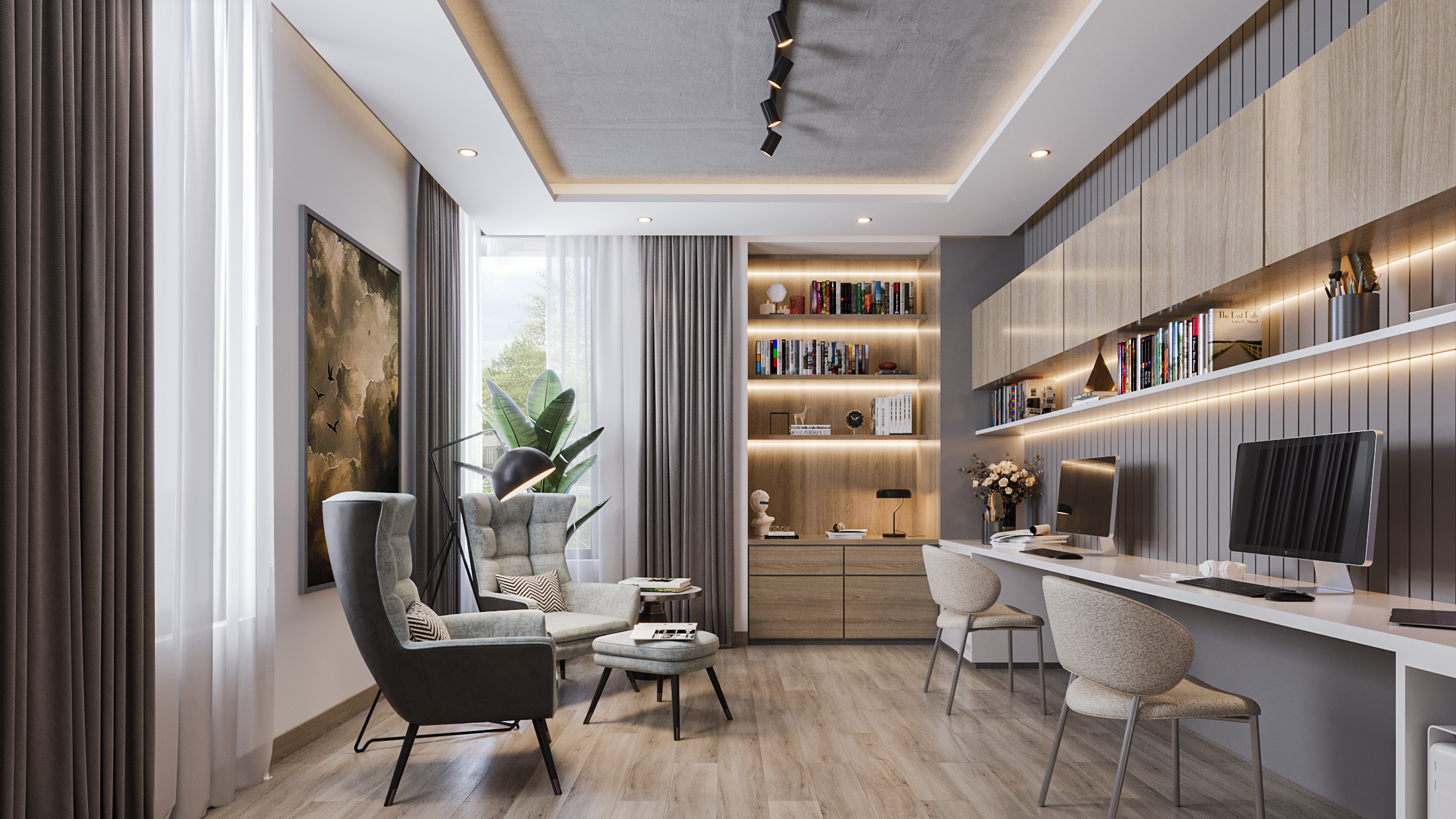 Realistic Study Room 3D Rendering